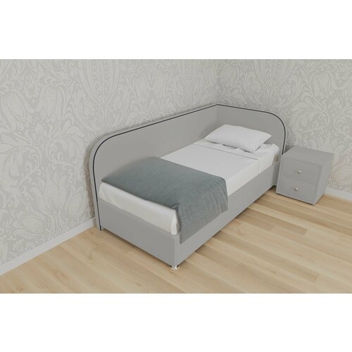 Односпальная кровать Скаут 80x200 с подъемным механизмом и с коробом для белья велюр серый без ножек угол левый