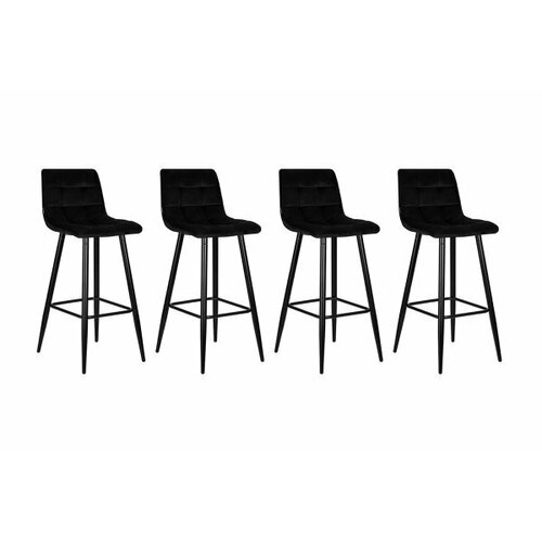Комплект барных стульев "Nicole" 4 шт - Черные матовые ножки, Черный (велюр)
