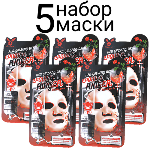 Elizavecca Power Ringer Mask Pack Red Ginseng Deep Регенерирующая тканевая маска для лица набор 5шт