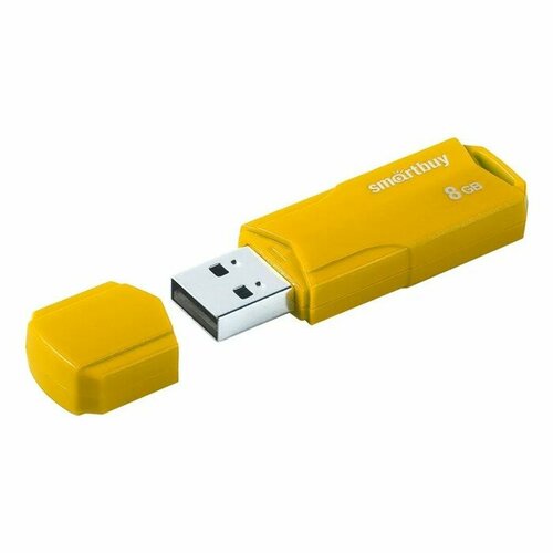 Флешка Smartbuy 8GBCLU-Y, 8 Гб, USB2.0, чт до 25 Мб/с, зап до 15 Мб/с, желтая (комплект из 3 шт)