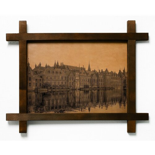 Картина Дворец Бенненхоф, Нидерланды, гравировка на натуральной коже, интерьерная для украшения и декора на стену в деревянной раме, подарок, BoomGift