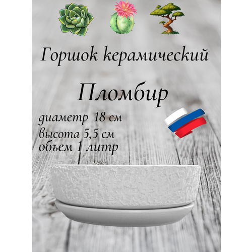 Керамический горшок "Пломбир" для бонсай, кактусов и суккулентов, диаметр 18 см, высота 5,5 см