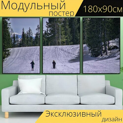 Модульный постер "Беговые лыжи, зима, кататься на лыжах" 180 x 90 см. для интерьера