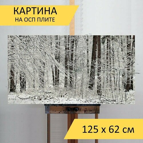 Картина на ОСП 125х62 см. "Фрост, зима, снежный" горизонтальная, для интерьера, с креплениями