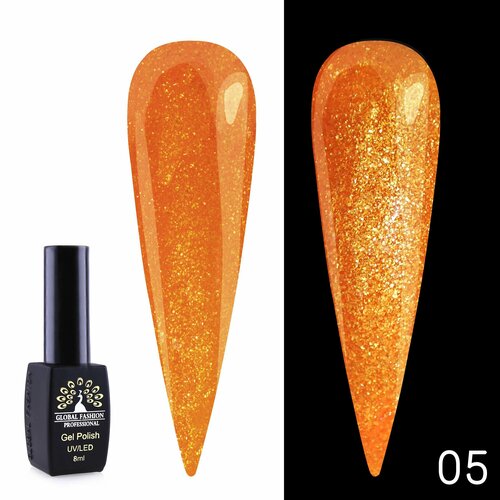 Global Fashion Неоновый блестящий гель-лак с шиммером Disco Summer для ногтей, для маникюра, 8 мл 05