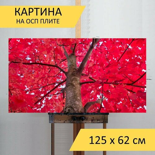 Картина на ОСП 125х62 см. "Красный, дерево, клен" горизонтальная, для интерьера, с креплениями