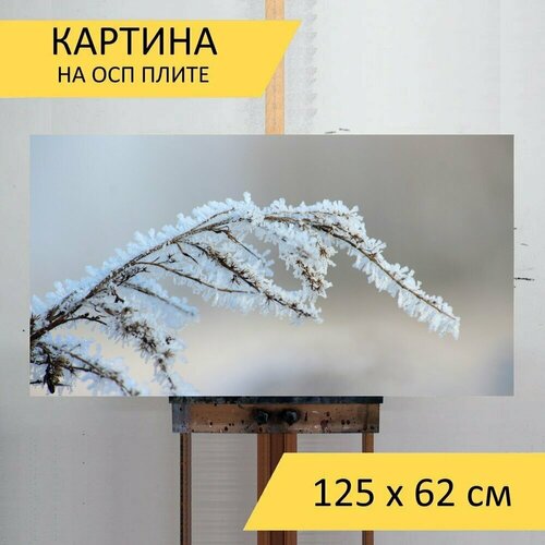 Картина на ОСП 125х62 см. "Фрост, зима, январь" горизонтальная, для интерьера, с креплениями