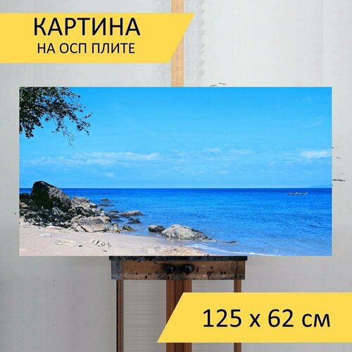 Картина на ОСП 125х62 см. "Пляж, море, синее небо" горизонтальная, для интерьера, с креплениями