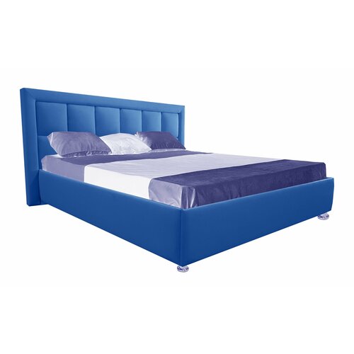 Двуспальная кровать Флорида 180x200 основание металлическое с ламелями велюр синий без ножек