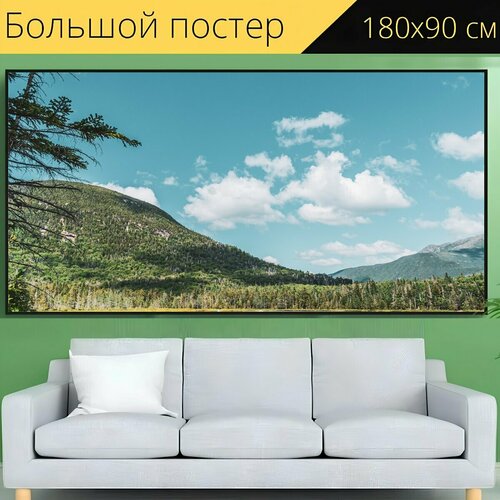 Большой постер "Озеро, гора, лес" 180 x 90 см. для интерьера