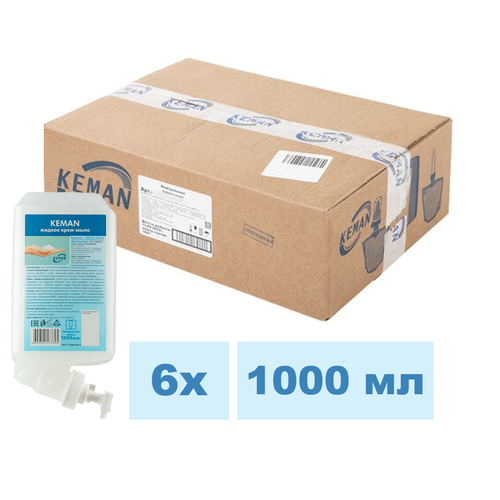 Крем-мыло для рук и тела в картридже KEMAN 100022-А1000 для диспенсеров, 1 л. - 6 штук