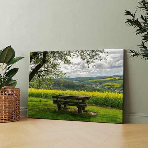 Картина на холсте (Луг рапс, поле, природа, красивые деревенские, лето) 40x60 см. Интерьерная, на стену.