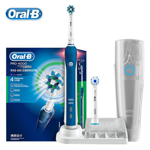 Ультразвуковая электрическая зубная щетка Oral B Pro 4000 3D Smartseries, синий