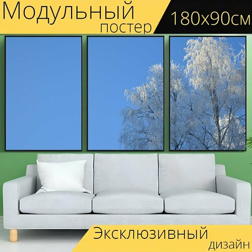 Модульный постер "Небо, деревья, холодный" 180 x 90 см. для интерьера