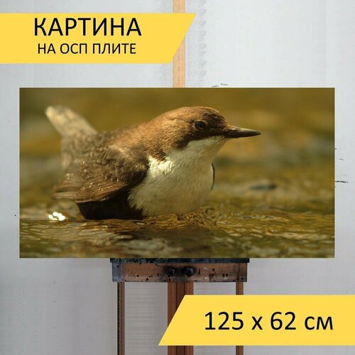 Картина на ОСП 125х62 см. "Плющ, вода, птица" горизонтальная, для интерьера, с креплениями