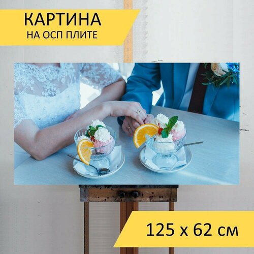Картина на ОСП 125х62 см. "Мороженое, свадьба, апельсин" горизонтальная, для интерьера, с креплениями