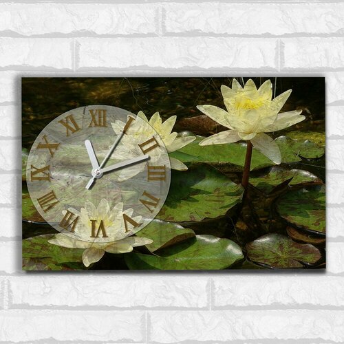 Настенные бесшумные часы ОСБ со смещенным циферблатом Цветок Лотос (Озеро милота, Подарок для мамы, бабушки сестры, подруге) - 2583