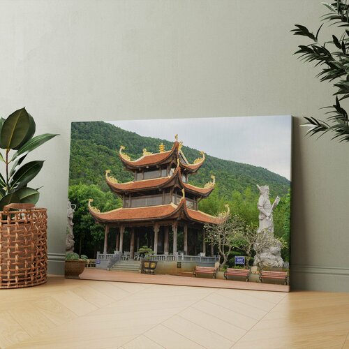 Картина на холсте "Пагода со статуями перед ней" 40x60 см. Интерьерная, на стену.
