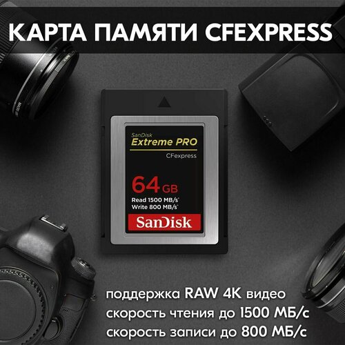 Карта памяти SanDisk Extreme PRO CFexpress Card Type-B 64 Гб - флешка cfexpress type b для фотоаппарата, камеры RAW 4K
