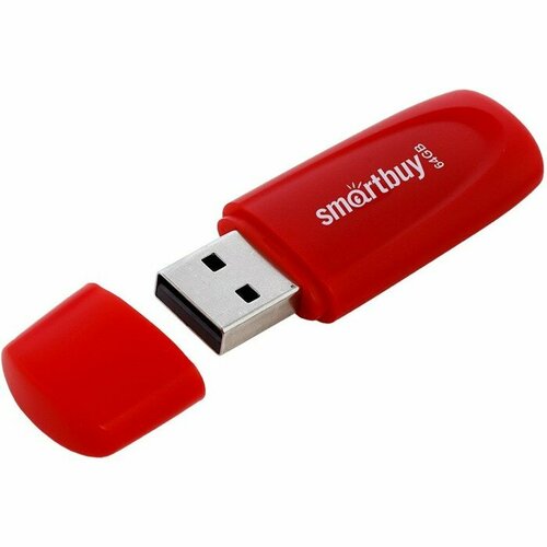 Флешка Smartbuy 064GB2SCR, 64 Гб, USB2.0, чт до 15 Мб/с, зап до 12 Мб/с, красная (комплект из 2 шт)
