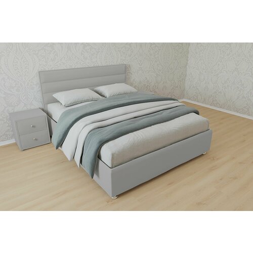 Односпальная кровать Милан 90x200 основание металлическое с ламелями велюр серый ножки 13 см хром