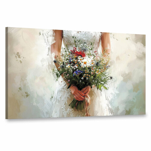 Интерьерная картина 100х60 "Невеста с венчальной букетом"