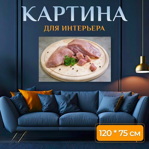 Картина на холсте "Свинина, мясо, сырой" на подрамнике 120х75 см. для интерьера