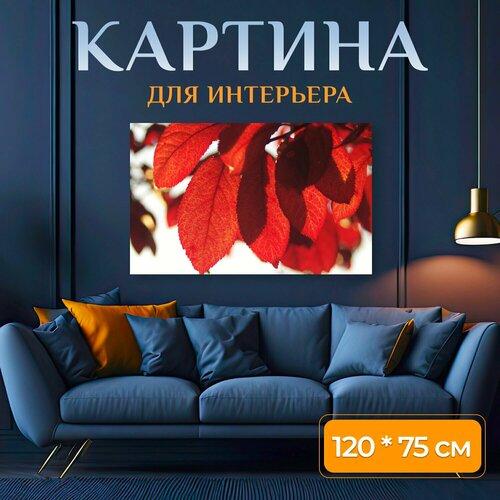 Картина на холсте "Красный, лист, осень" на подрамнике 120х75 см. для интерьера