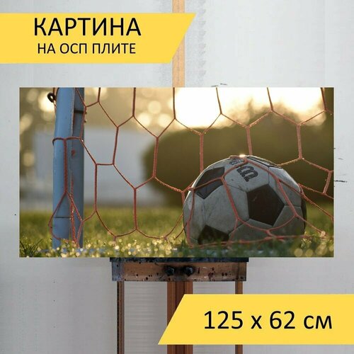 Картина на ОСП 125х62 см. "Футбольный, футбол, мяч" горизонтальная, для интерьера, с креплениями