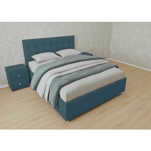 Двуспальная кровать Венеция 140x200 с подъемным механизмом и с коробом для белья велюр бирюзовый ножки 5 см