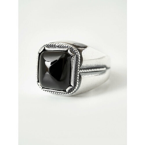 Печатка Shine & Beauty, кристаллы Preciosa, размер 18, черный, серебряный