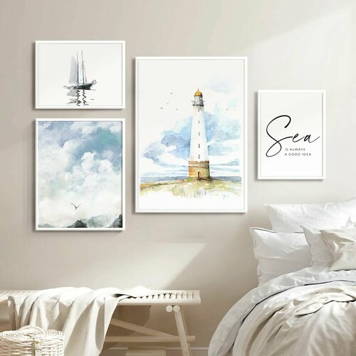 Набор постеров 4 шт "Небо и море" плакат для интерьера, картина на стену