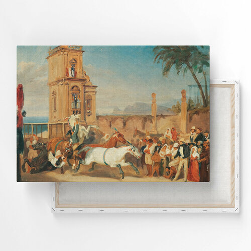 Картина на холсте, репродукция / Йоганн Мориц Ругендас - Horses raising their legs / Размер 40 x 53 см