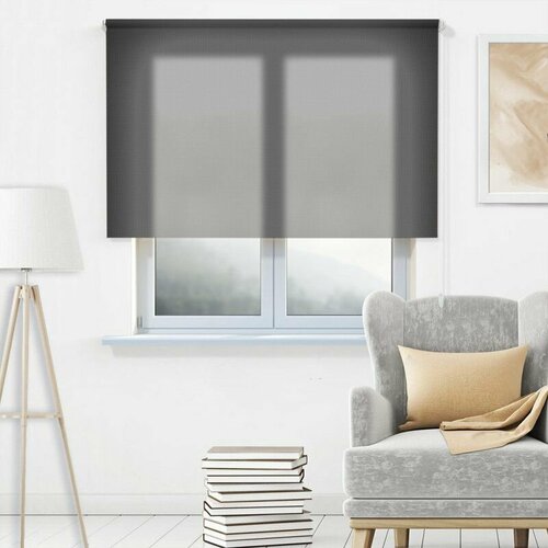 Рулонная штора "Toledo" Ткань коллекции Скрин/Чёрный 116х180 см. Белая фурнитура