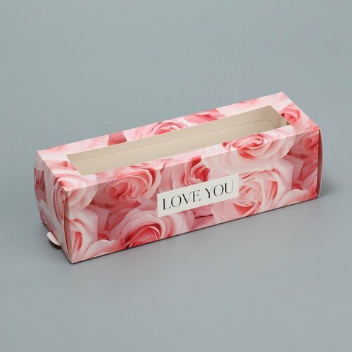 Коробка кондитерская складная, упаковка «Love you», розовые розы, 18 х 5.5 х 5.5 см (комплект из 25 шт)