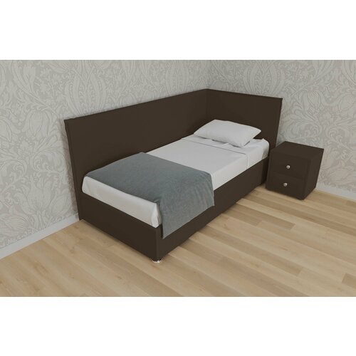 Односпальная кровать Сеул 120x200 основание металлическое с ламелями велюр коричневый ножки 13 см хром угол левый