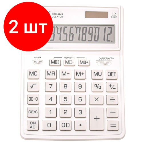 Комплект 2 штук, Калькулятор настольный Citizen SDC444XRWHE 12р дв. пит полноразмерный белый