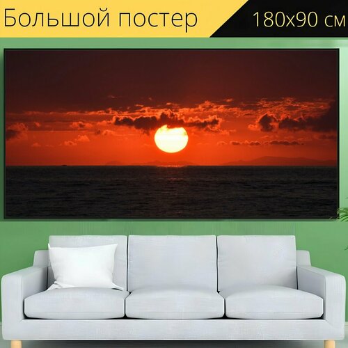 Большой постер "Восход солнца, горизонт, небо" 180 x 90 см. для интерьера