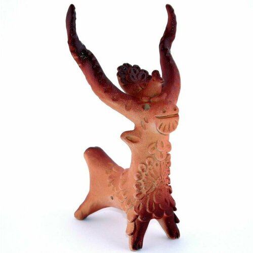 Козлик средний с птичкой + глазурь, Пензенская (Полеологовская) глиняная игрушка, ручная авторская работа