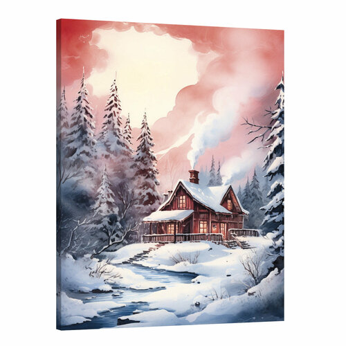 Интерьерная картина 50х70 "Домик в зимнем лесу"