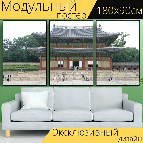 Модульный постер "Республика корея, дворец чхандоккун, аккредитация" 180 x 90 см. для интерьера