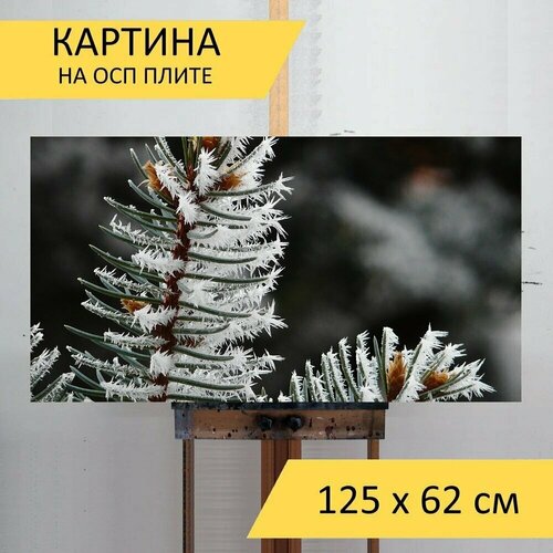 Картина на ОСП 125х62 см. "Природа, зима, фрост" горизонтальная, для интерьера, с креплениями