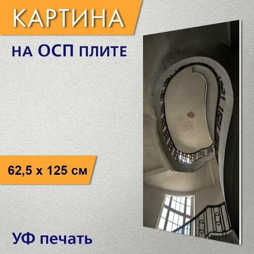 Вертикальная картина на ОСП "Лестница, прихожая, настроение" 62x125 см. для интерьериа