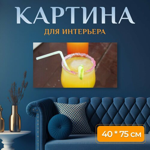 Картина на холсте "Коктейли, сок, напитки" на подрамнике 75х40 см. для интерьера