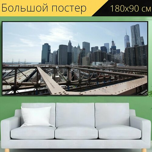 Большой постер "Нью йорк, небоскреб, строительство" 180 x 90 см. для интерьера
