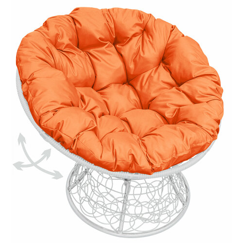 Кресло M-group папасан пружинка с ротангом белое оранжевая подушка