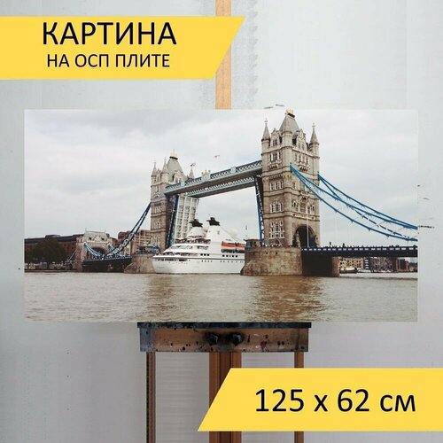 Картина на ОСП 125х62 см. "Лондонский тауэр, башня, темза" горизонтальная, для интерьера, с креплениями