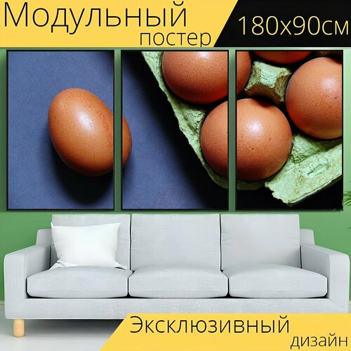 Модульный постер "Яйца, коробка для яиц, куриные яйца" 180 x 90 см. для интерьера
