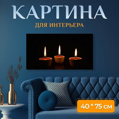 Картина на холсте "При свечах, свечи, пламя" на подрамнике 75х40 см. для интерьера