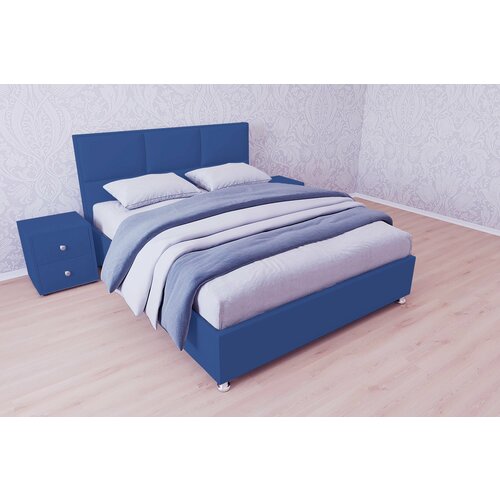 Двуспальная кровать Корсика 160x200 с подъемным механизмом и с коробом для белья велюр синий ножки 13 см хром